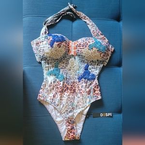 Despi | Swim | Despi Swimsuit Gold Embroidery With Blue Rhinestone ...
